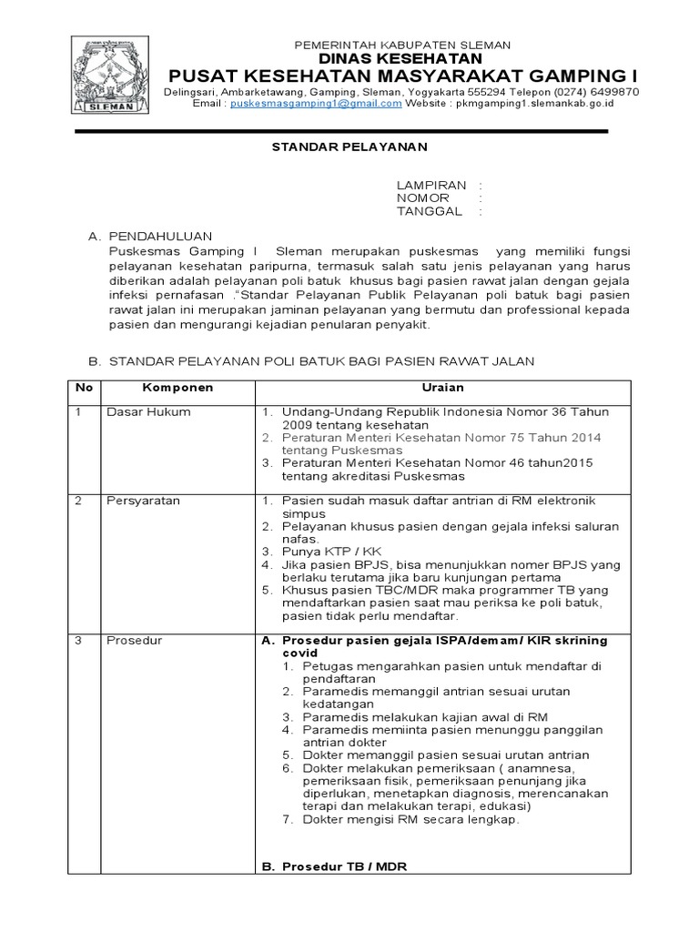 Standar Pelayanan Poli Batuk | PDF | Kesehatan Holistik