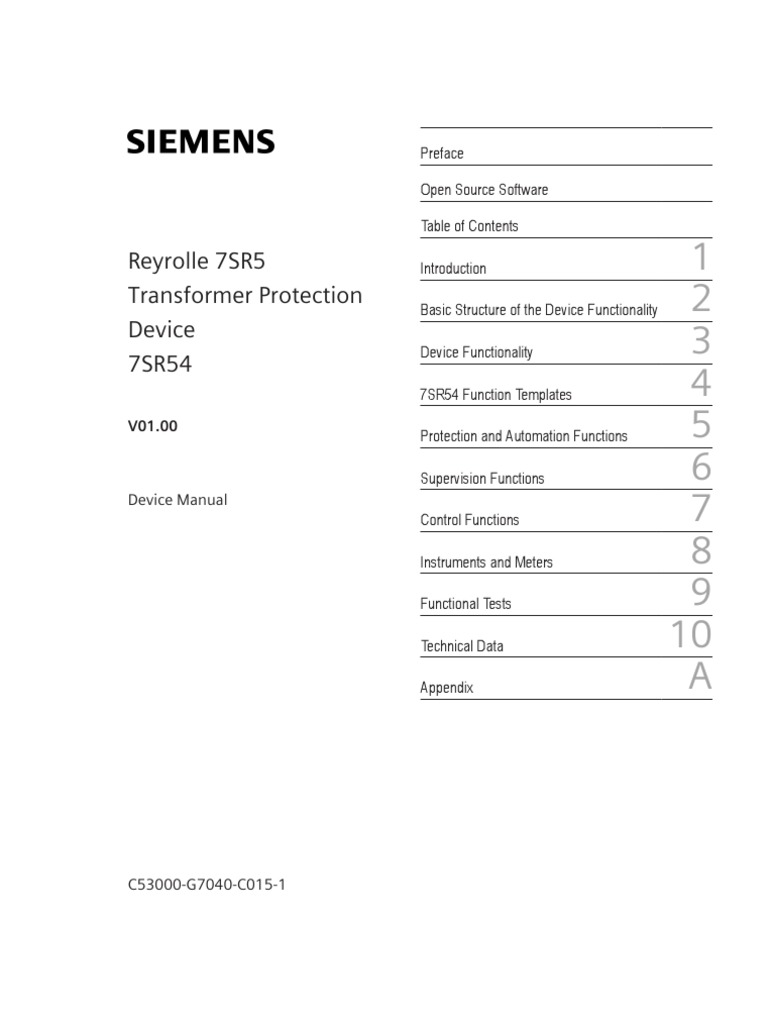 7SR54 Transformer Protection Device Manual Version 1 1 en US | PDF ...
