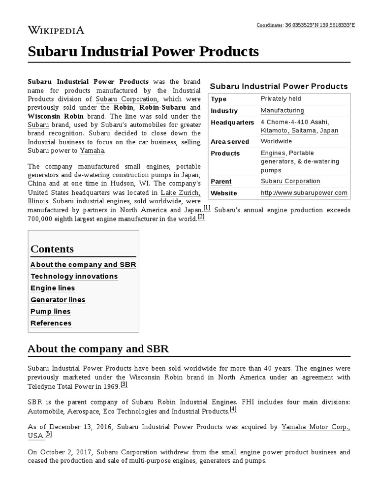 Subaru Industrial Power Products Was The Brand | PDF | Vehicle Parts ...