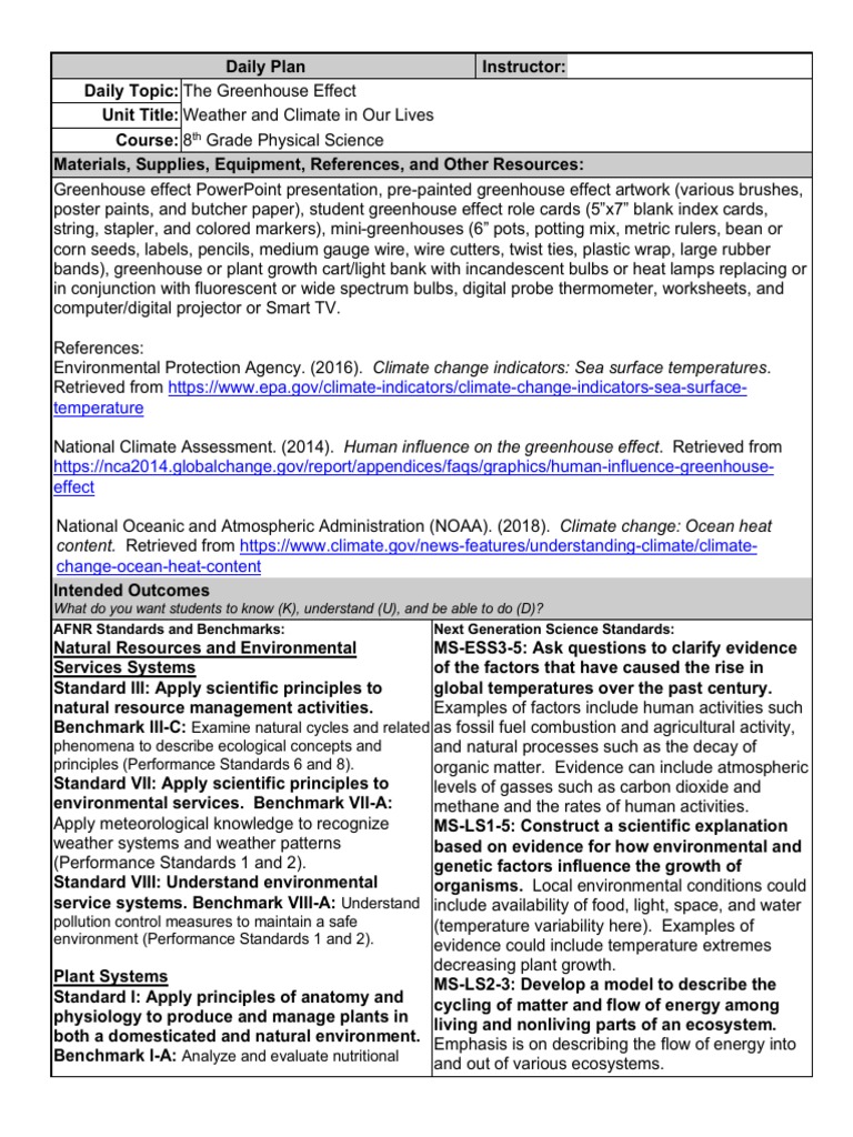Greenhouse Effect Lesson Plan for 8th Grade | PDF | Natural Environment ...