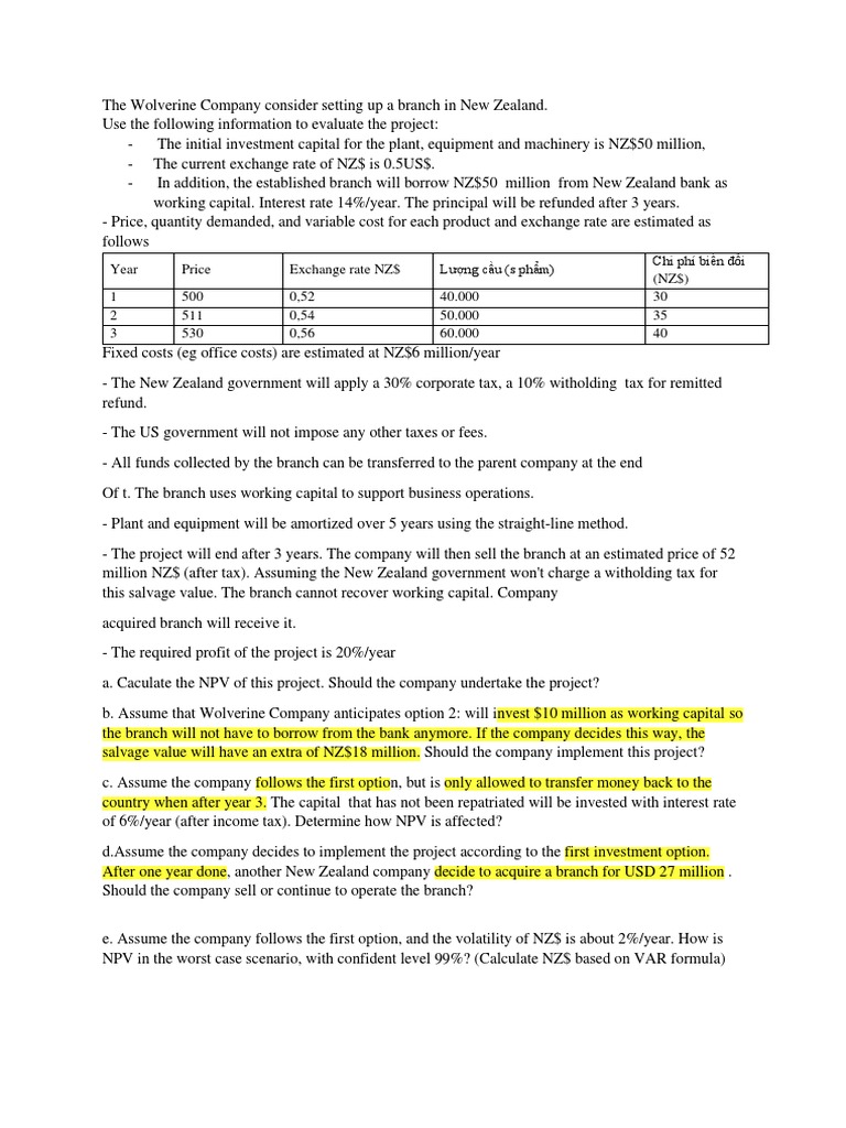 The Wolverine Case Study | PDF | Net Present Value | Taxes