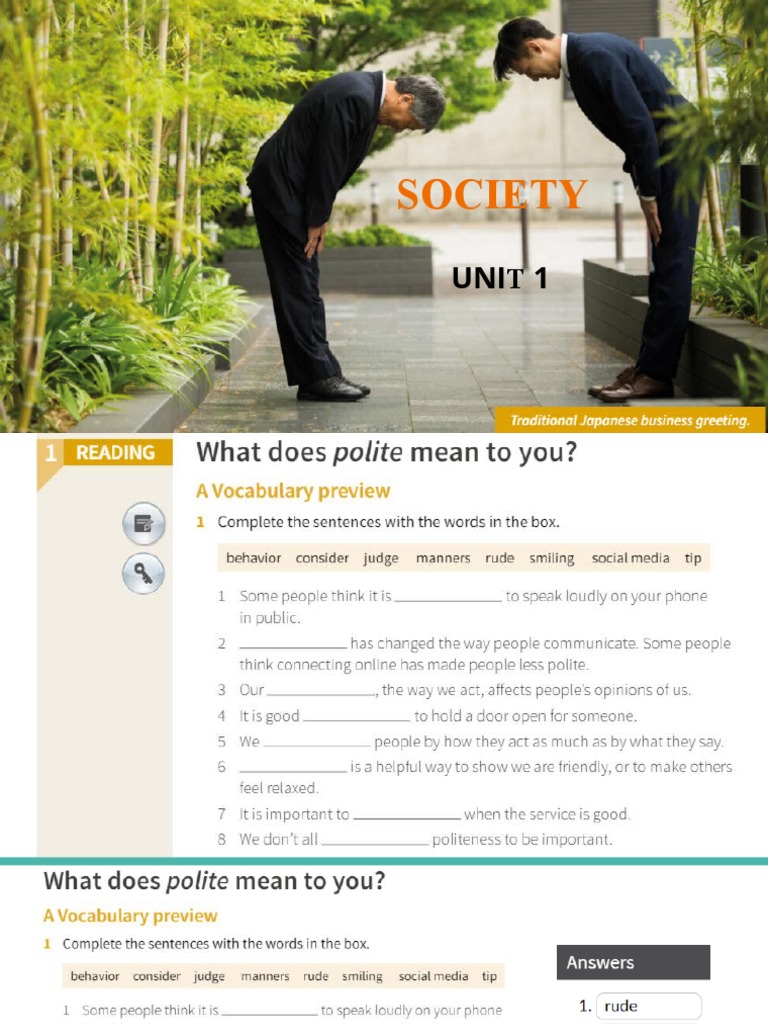 UNIT 1 - SOCIETY (Students) | PDF