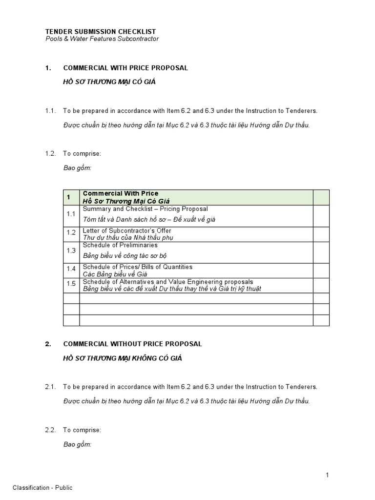 1.1.d Tender Submission Checklist - 210811 | PDF