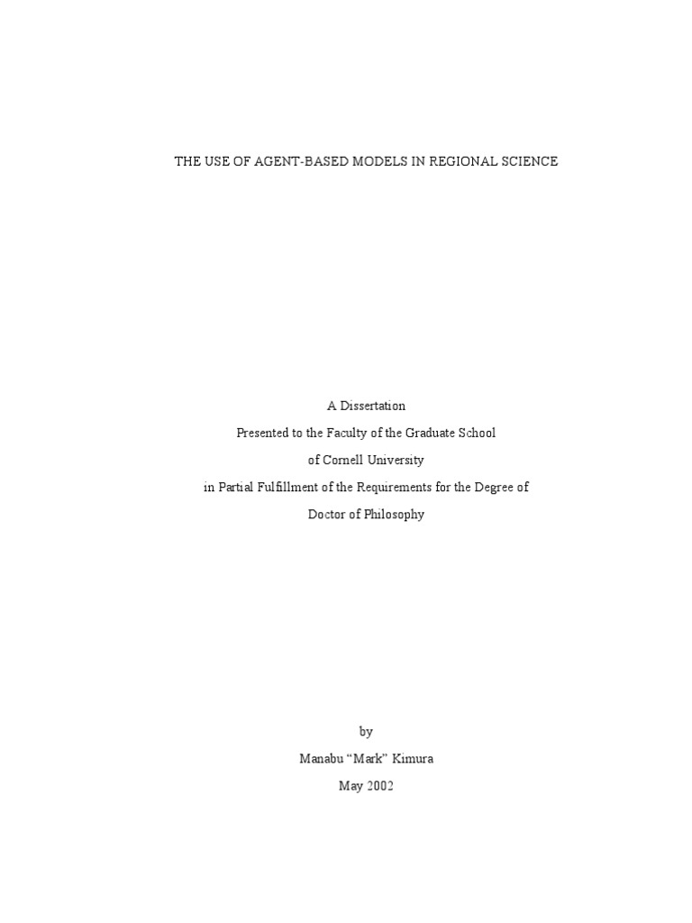 The Use Of Agent Based Models In Regional Science By Mark Kimura Pdf Agent Based Model