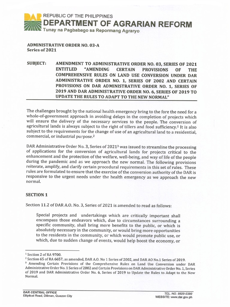 Ao 3 a Amendment to Ao 03 s of 2021 Amending Certain Provisions of the ...