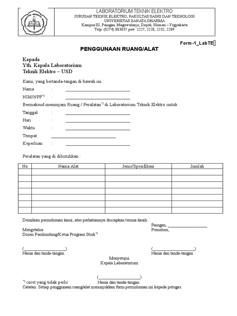Form Pemakaian Lab | PDF