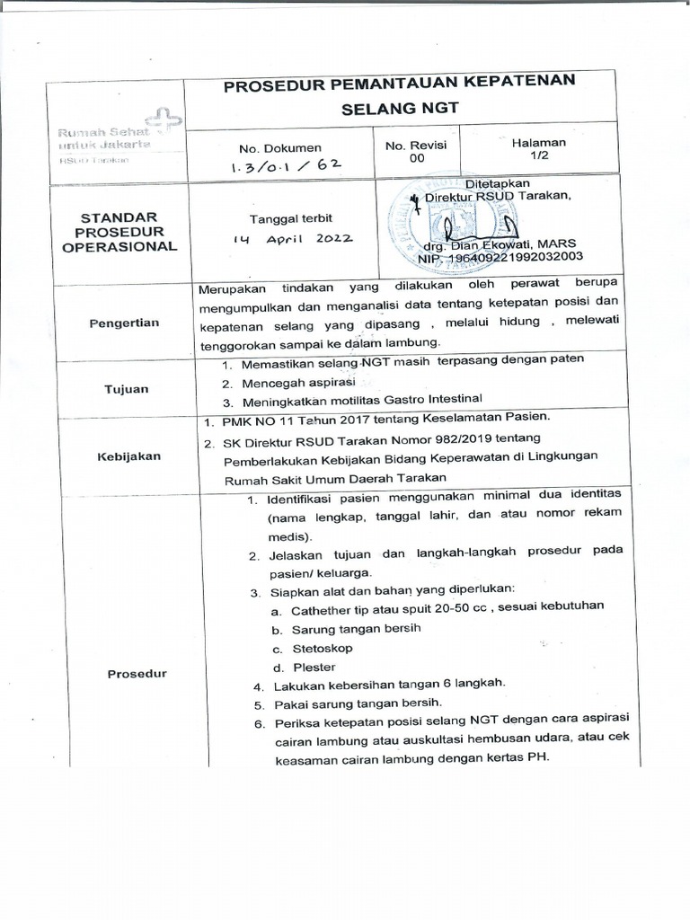 Proseder Pengecekan Kepatenan Selang NGT | PDF