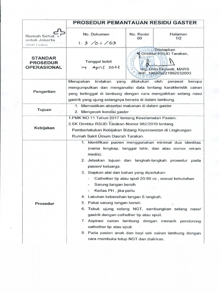 Prosedur Pemantauan Residu Gaster | PDF
