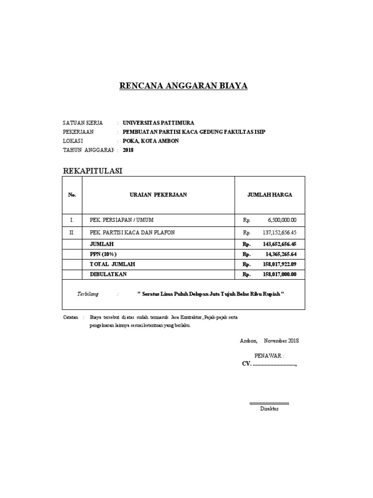 RAB Partisi Kaca Fakultas ISIP | PDF