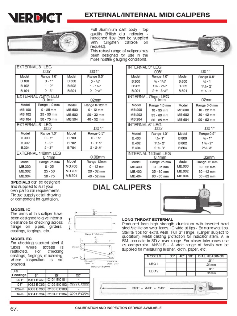 Verdict Caliper Gauges Internal and External Dial Caliper Gauges | PDF ...