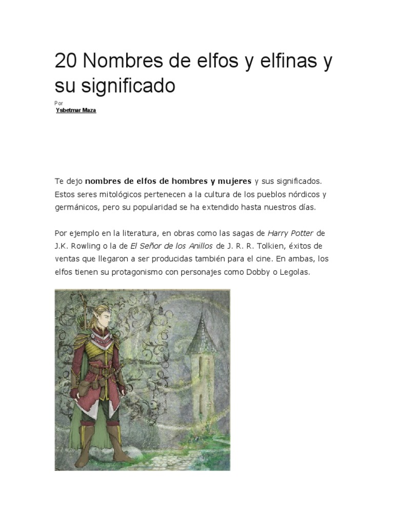 20 Nombres de Elfos y Elfinas y Su Significado | PDF | Elf (Tierra ...