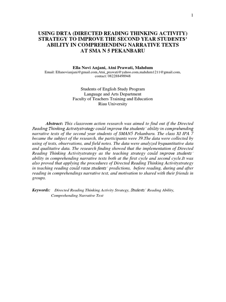 Using Drta Directed Reading Thinking Act | PDF | Reading Comprehension ...