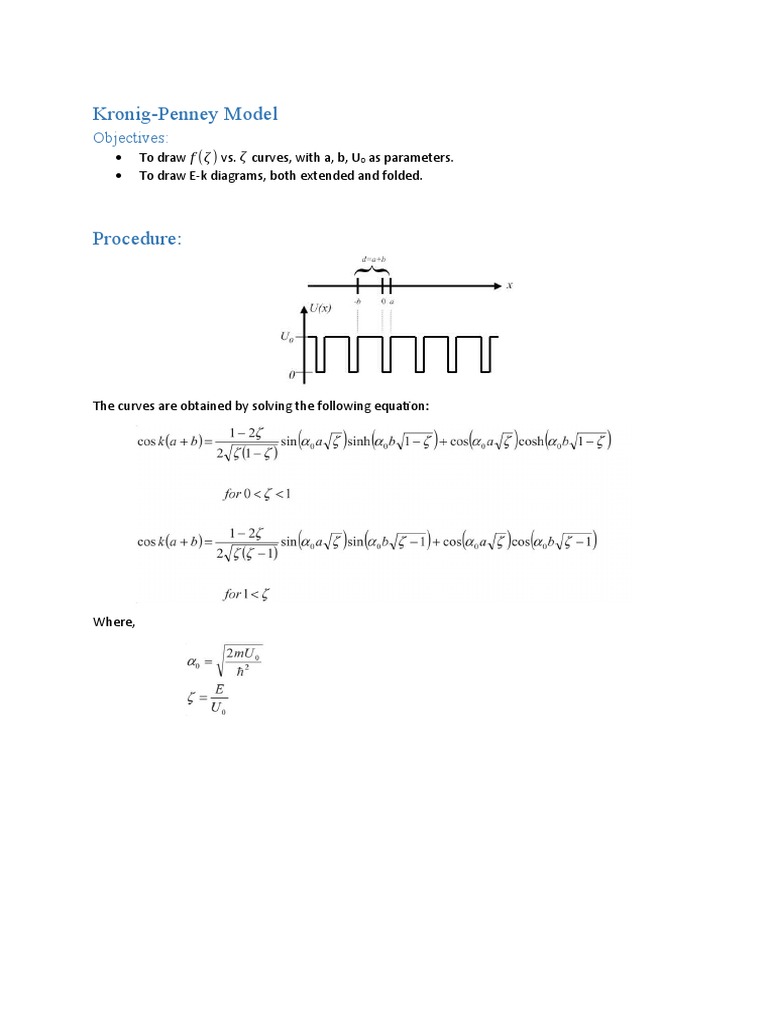 Kronig-Penney Model: Objectives | PDF | Band Gap | Physical Quantities