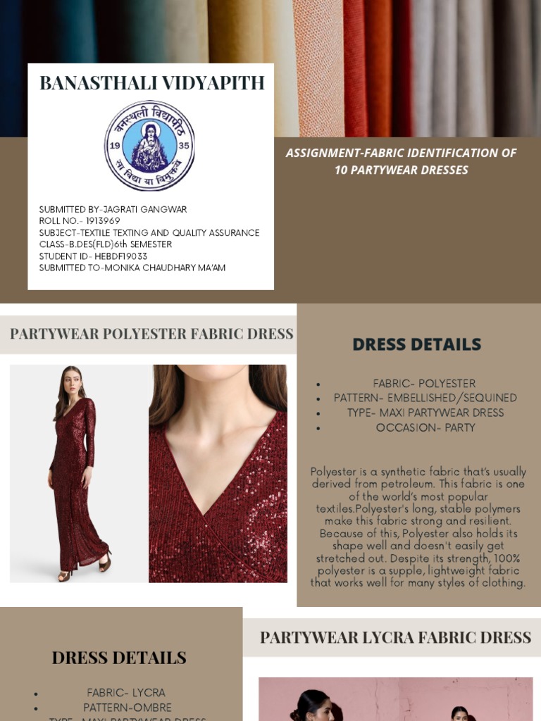 Women Partywear Dresses Fabric Identification | PDF | Textiles | Clothing