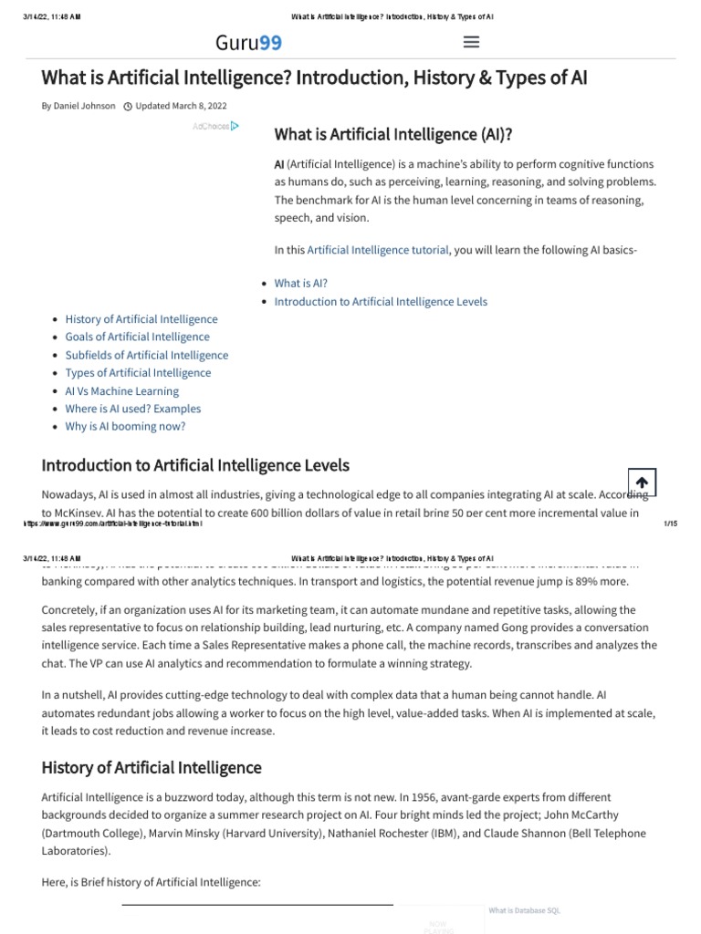 What Is Artificial Intelligence - Introduction, History & Types of AI ...