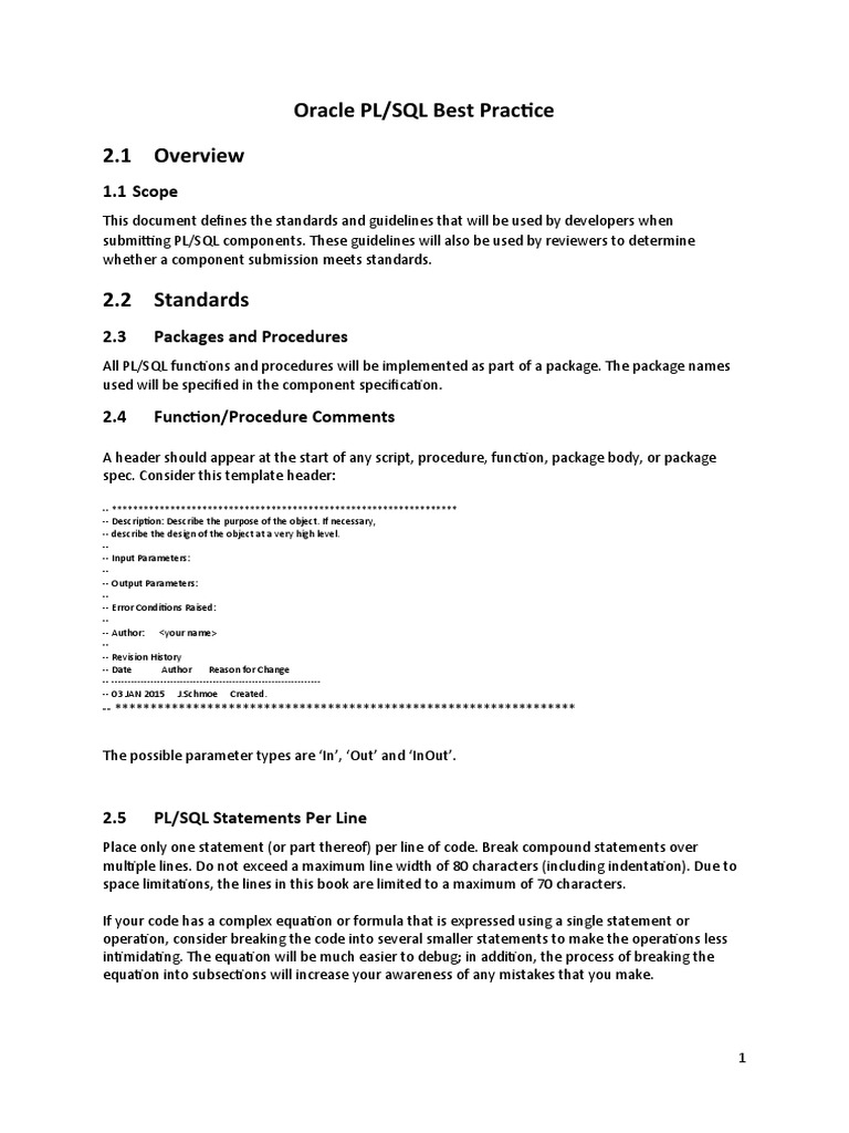 Oracle PL/SQL Best Practice 2.1 Overview: 1.1 Scope | PDF | Pl/Sql ...