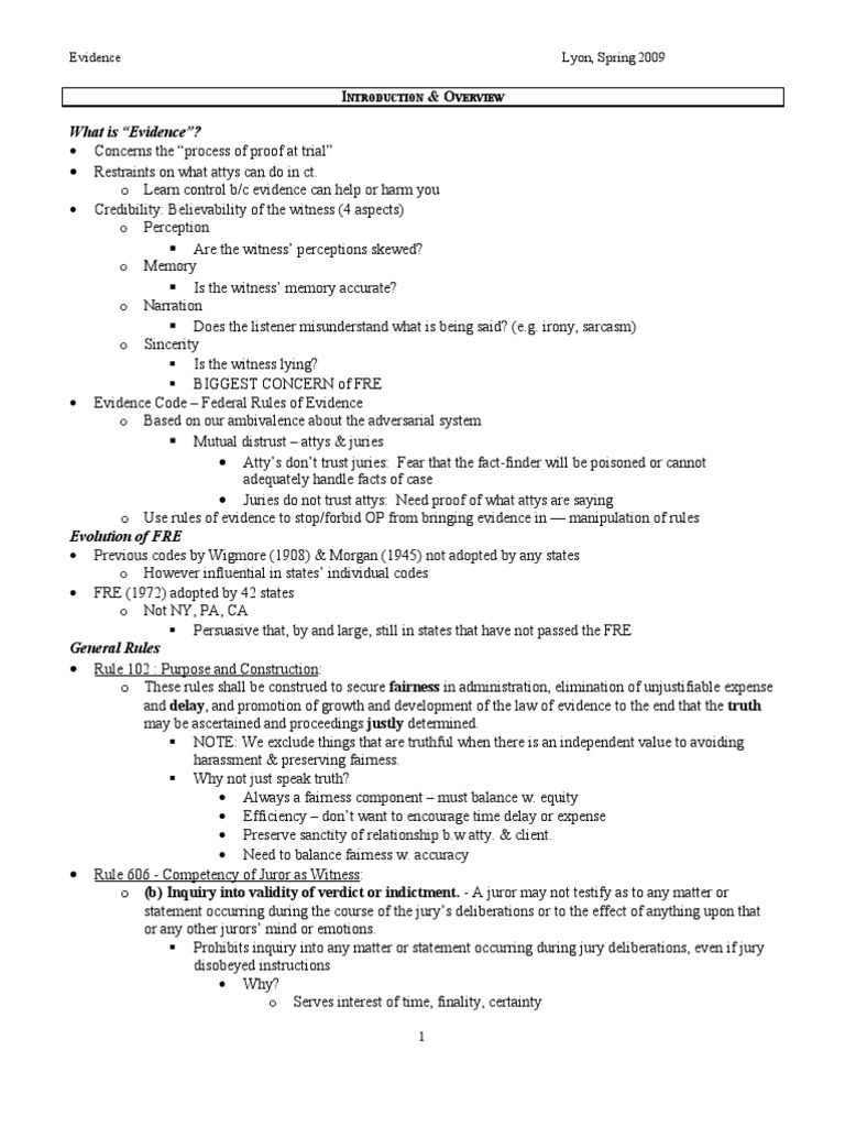 Evidence Outline | PDF | Relevance (Law) | Evidence (Law)
