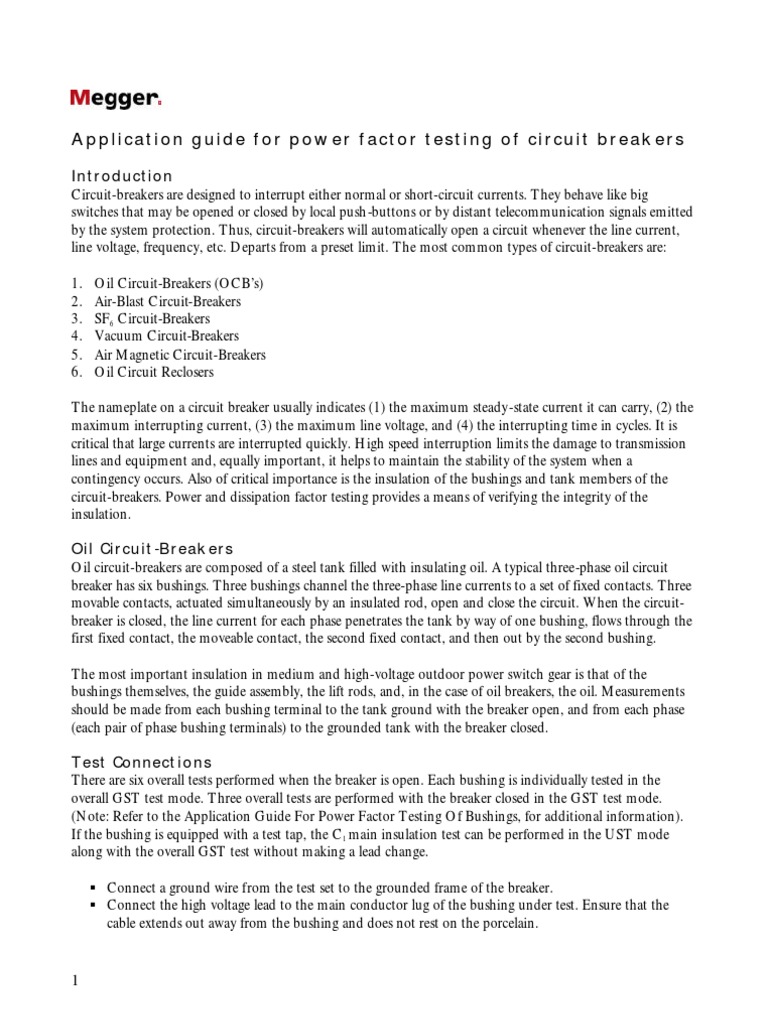 Megger-Application Guide For Power Factor Testing of Circuit Breakers ...