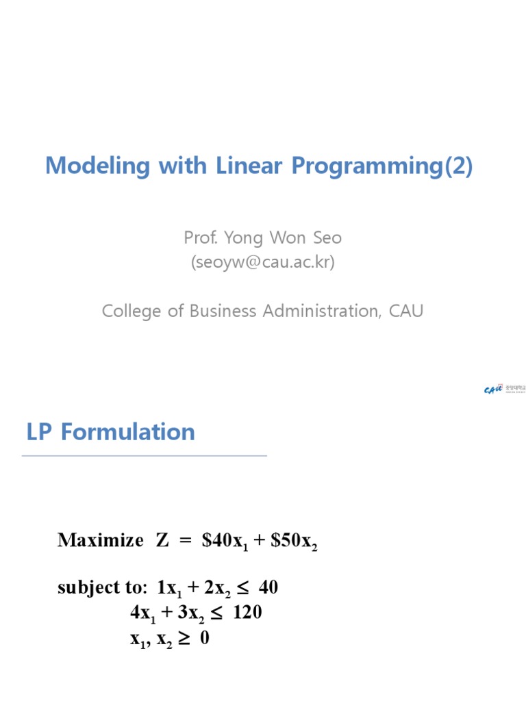 W03b-Modeling With LP - 2 - 2121385217 | PDF | Mathematical Optimization | Loss Function