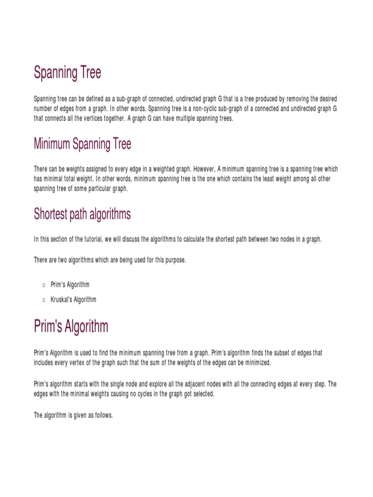 MCA Spanning Tree CODE 212 | PDF | Vertex (Graph Theory) | Algorithms ...