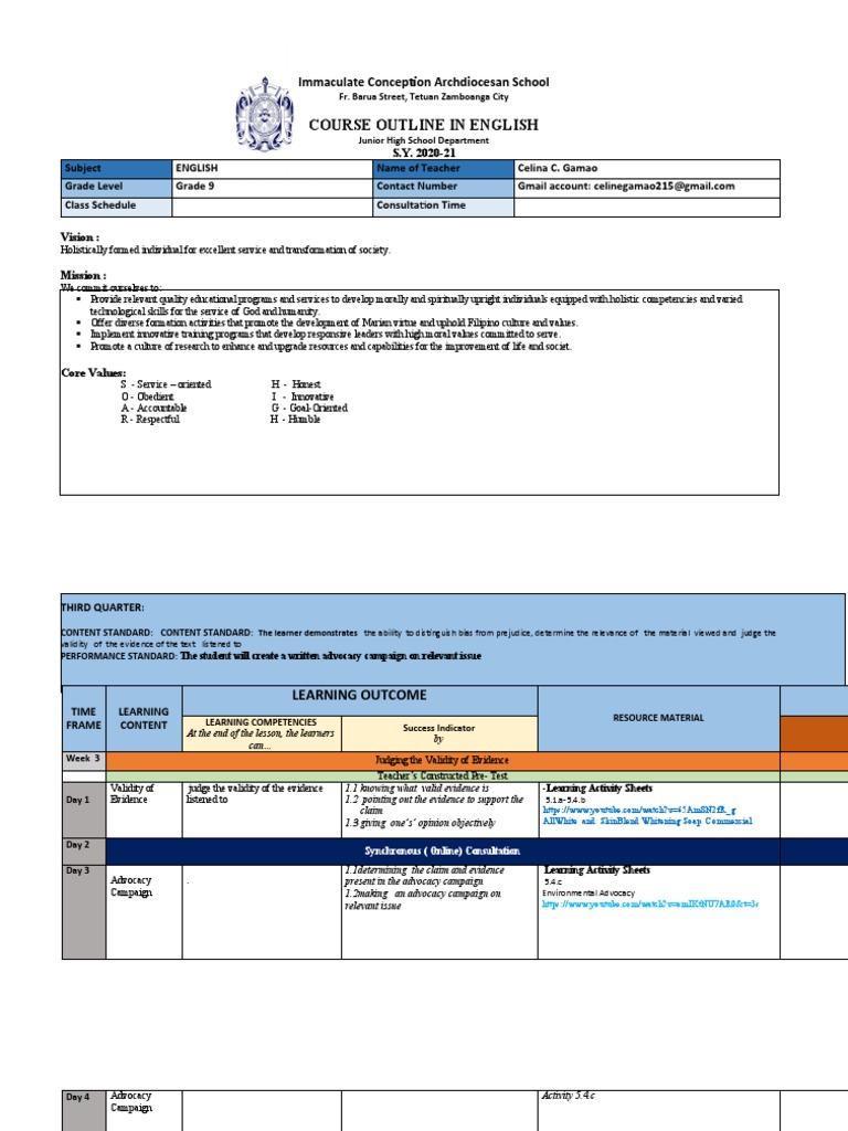 Course-Outline-For-Stud2020 (1) - English 9 THIRD QUARTER | PDF ...