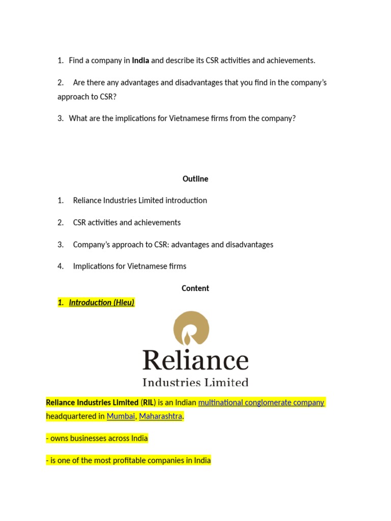 CSR of Reliance | PDF | Corporate Social Responsibility