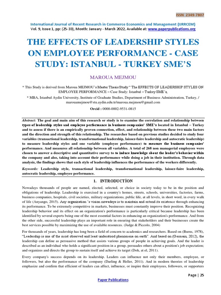 Leadership Styles and Employee Performance | PDF | Leadership ...
