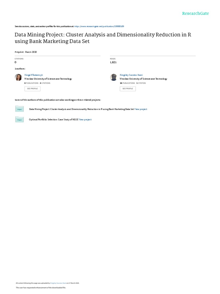 Data Mining Project: Cluster Analysis and Dimensionality Reduction in R Using Bank Marketing ...