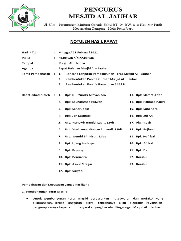 Notulen Hasil Rapat | PDF