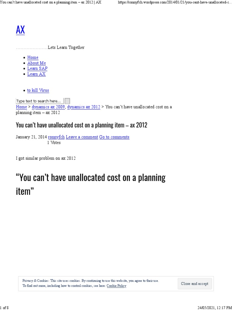 Unallocated Costs in AX 2012 Planning | PDF | Computers | Technology ...