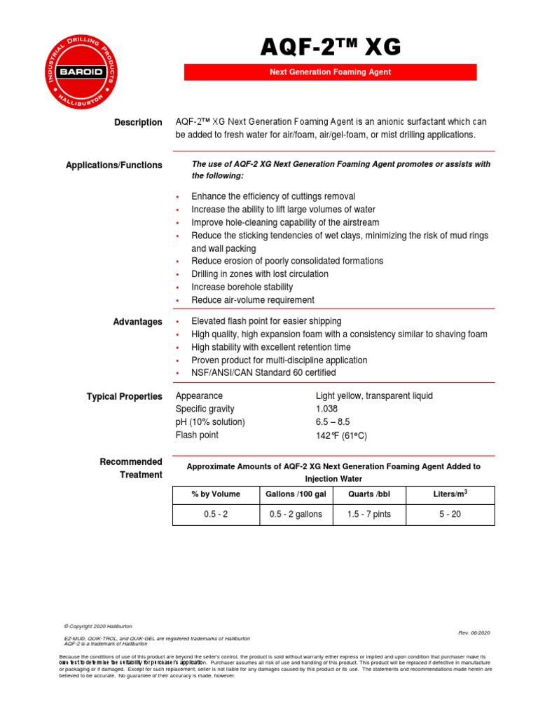 Aqf-2 XG Baroid Foam Agent | PDF | Gallon | Foam