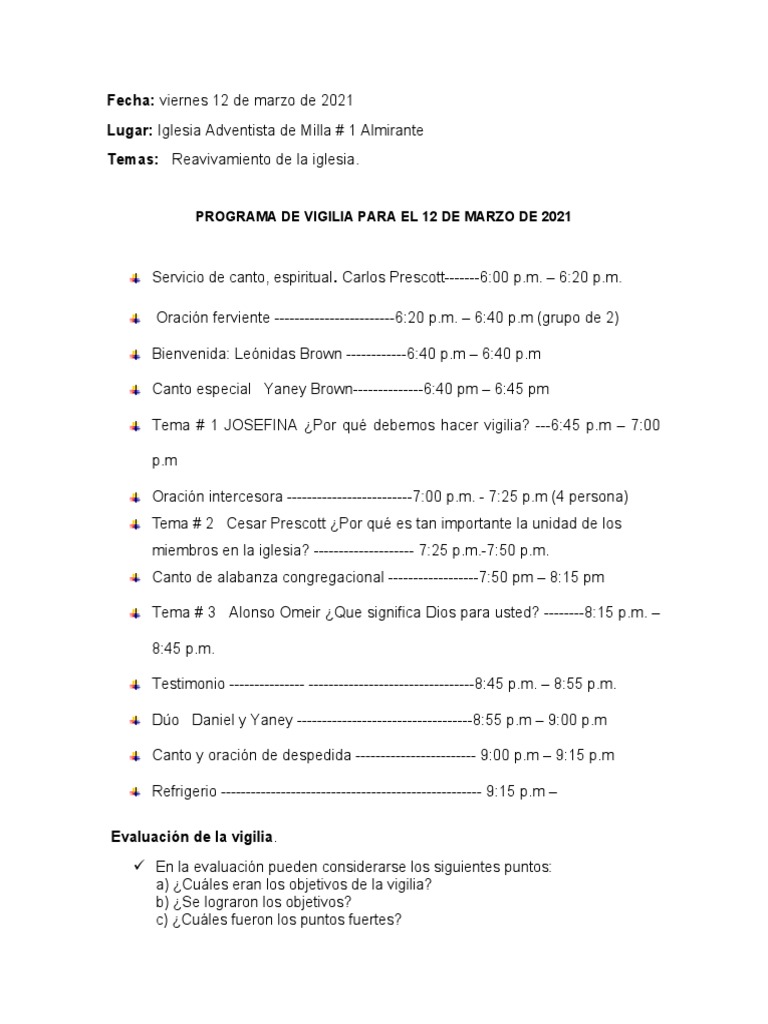 Programa para La Vigilia | PDF
