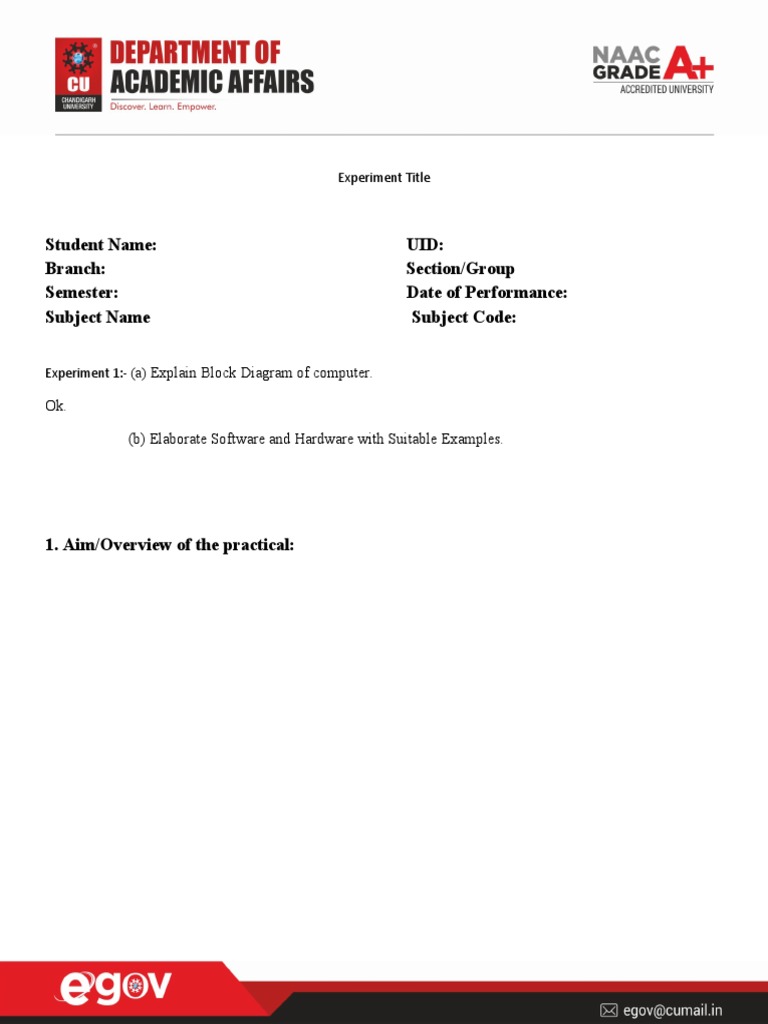 Student Name: Uid: Branch: Section/Group Semester: Date of Performance ...