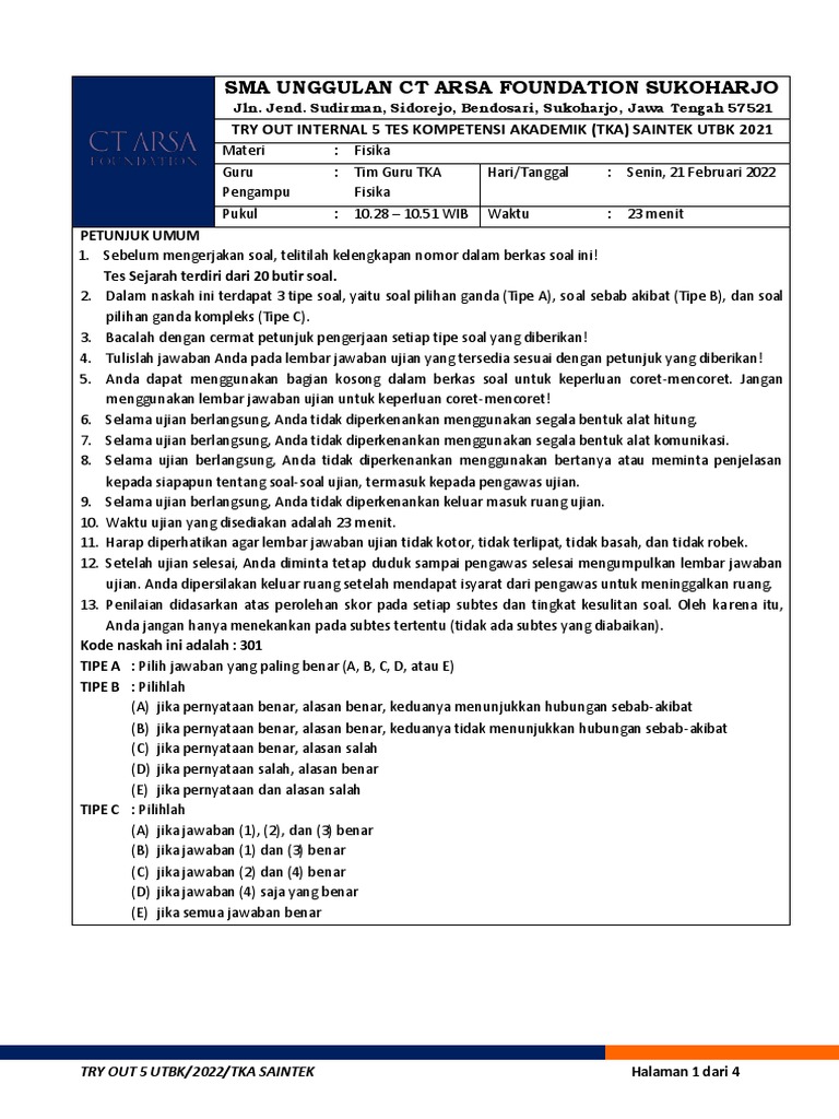 TKA TRY OUT TEST | PDF