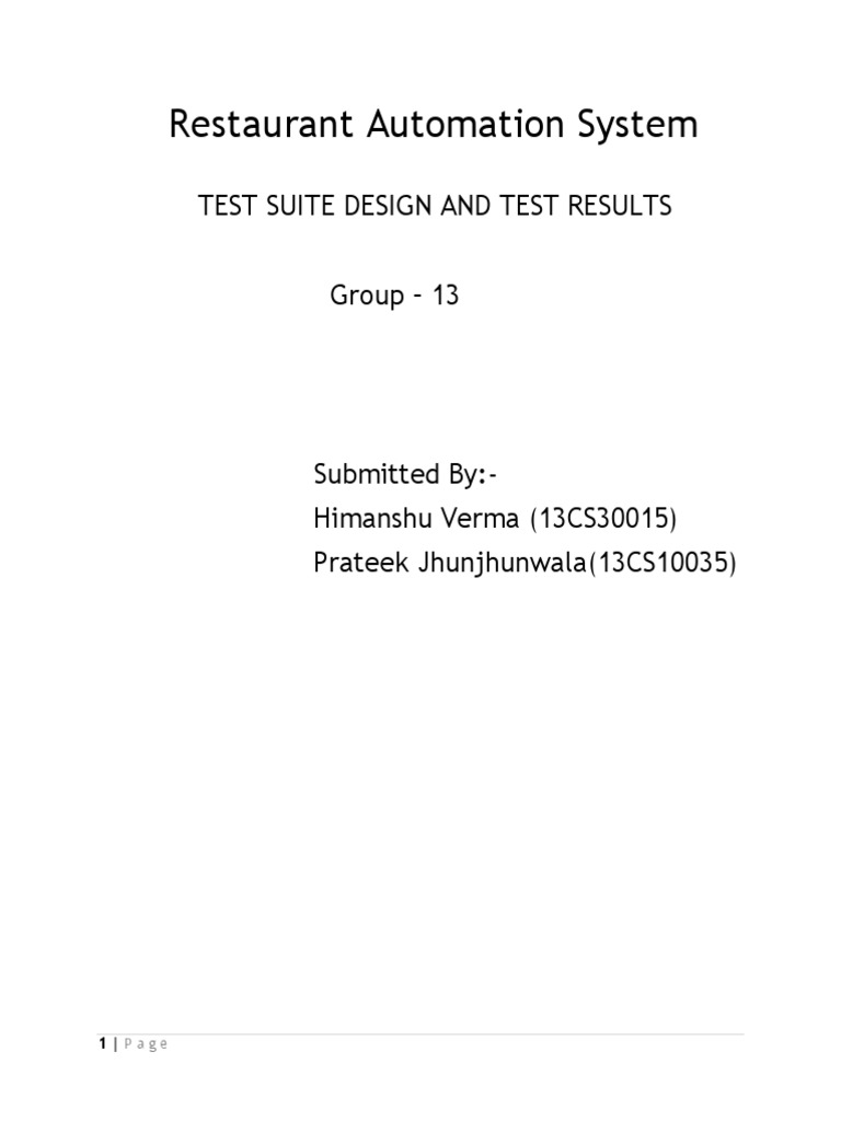 Restaurant Automation System: Test Suite Design and Test Results Group ...