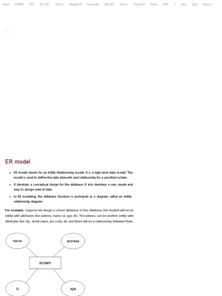 DBMS ER Model Concept - Javatpoint | PDF | Databases | Conceptual Model