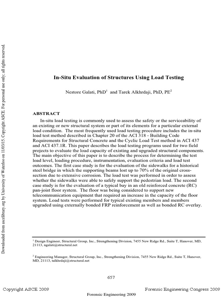In-Situ Evaluation of Structures Using Load Testing | PDF | Strength Of ...