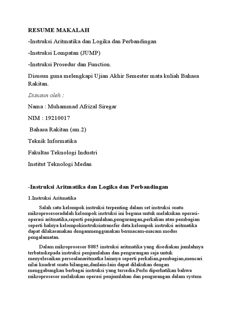 Instruksi Aritmatika Dan Logika Dan Perbandingan | PDF