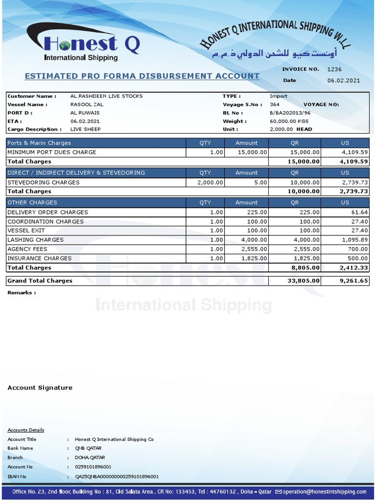 Estimated Pro Forma Disbursement Account | PDF