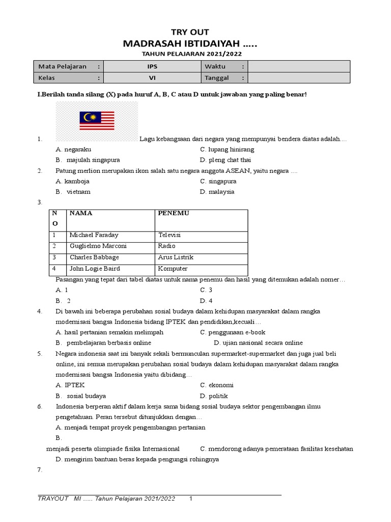 Naskah Soal Ips Try Out - 2021-2022 | PDF