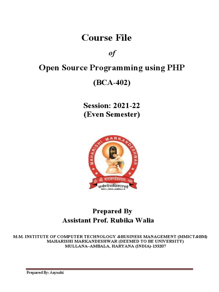 Course File: Open Source Programming Using PHP | PDF | Php | Internet & Web