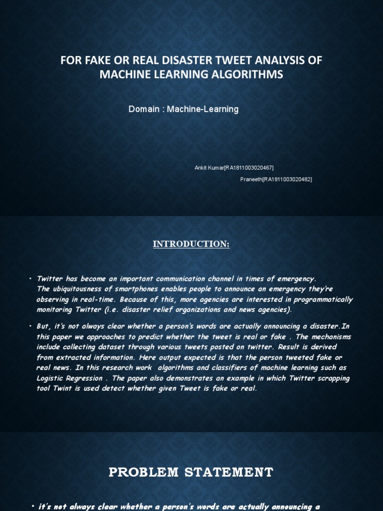 Disaster Tweet Authenticity Analysis | PDF | Machine Learning ...
