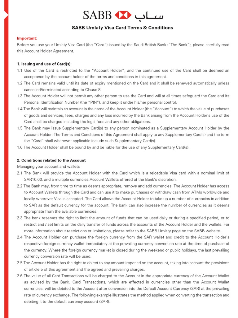 SABB Umlaty Visa Card TC 1jan22 en | PDF | Overdraft | Financial ...