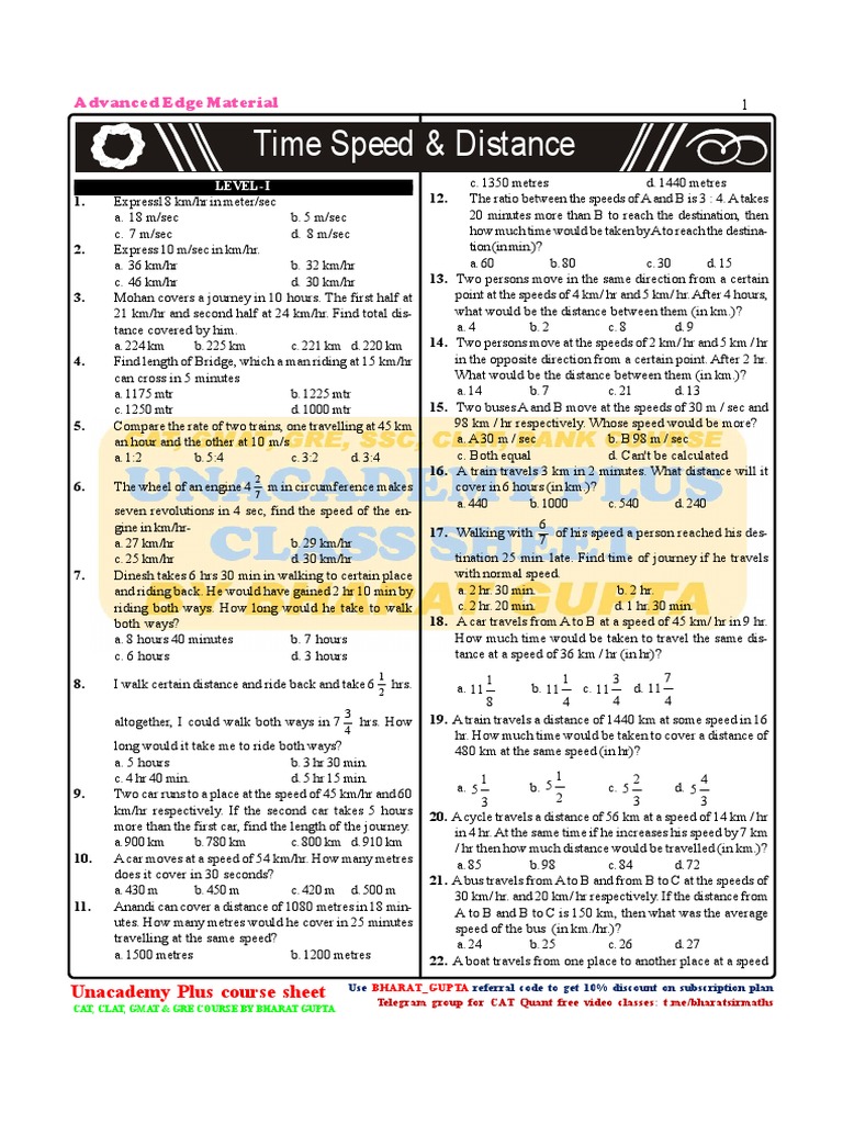 Time Speed and Distance Questions | PDF | Speed | Metrology
