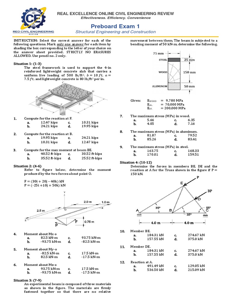 Preboard Exam 1: Structural Engineering and Construction | PDF | Truss ...
