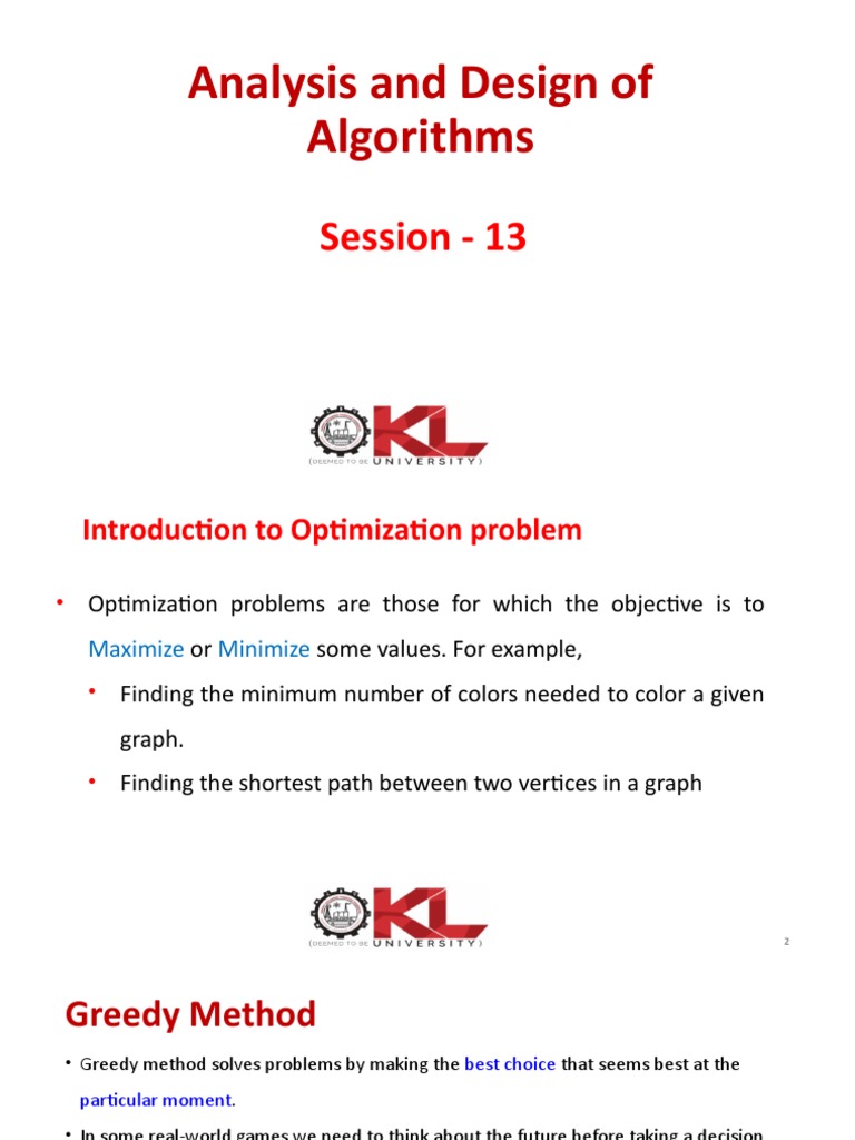 Analysis and Design of Algorithms: Session - 13 | PDF | Mathematical ...