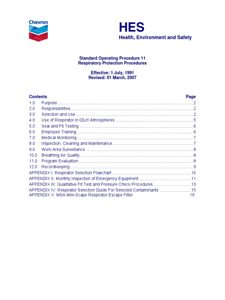 SOP-11, Respiratory Protection Procedures | Download Free PDF ...