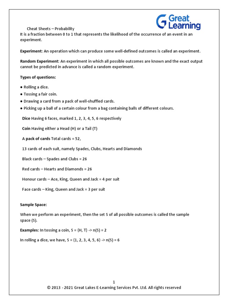 Cheat Sheets - Probability | PDF | Probability | Probability And Statistics