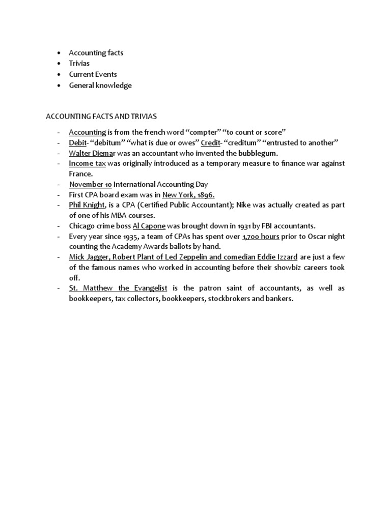 Accounting Facts and Trivias | PDF