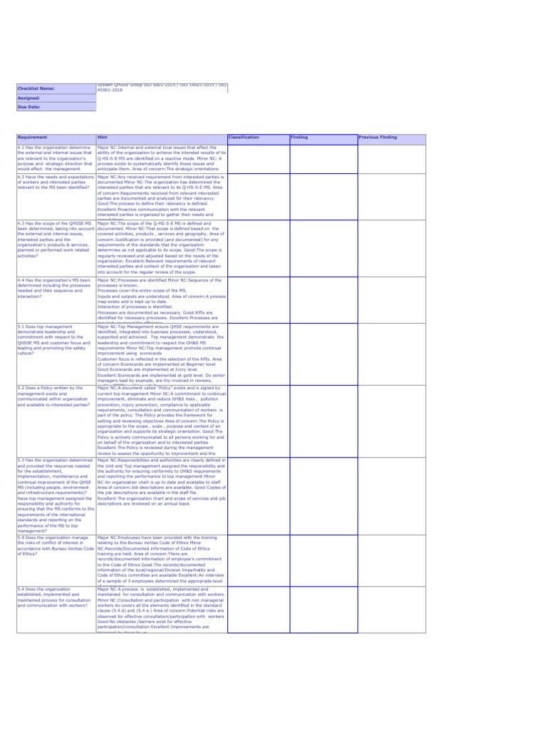 Audit Checklist - Template - ISO 9K, 14K, 45K. | PDF | Regulatory ...